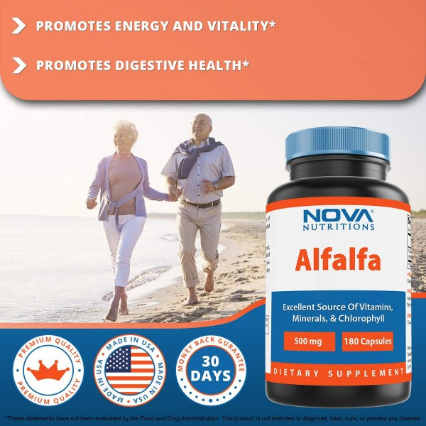 Nova Nutrition's Alfalfa 500 mg 180 Capsules | Nova Nutritions