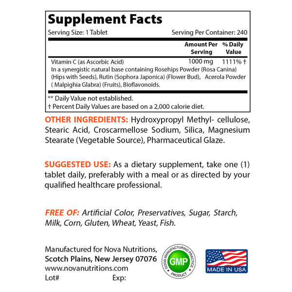 Nova Nutritions Vitamin C-1000 mg 240 Tablets